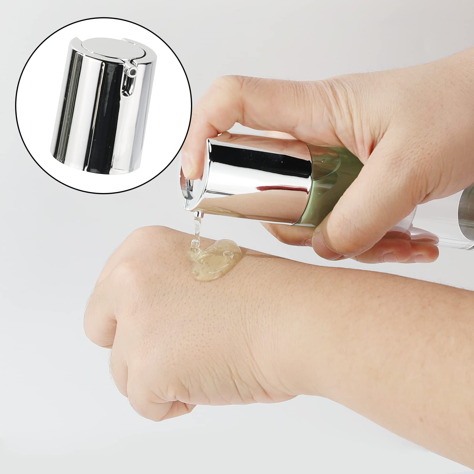 longway 1.7oz/50ml Airless Pump Bottles Silver Airless Cosmetic Cream Pump Bottle Travel Size Dispenser Refillable Containers(Pack of 6)