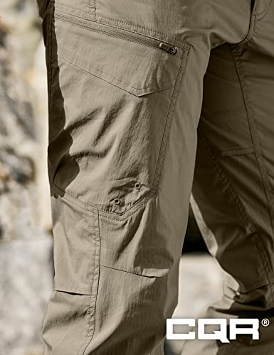 CQR Men's Cool Dry Tactical Pants, Water Resistant Outdoor Pants, Lightweight Stretch Cargo/Straight Work Hiking Pants, Runyon Cargo Tan, 32W x 34L