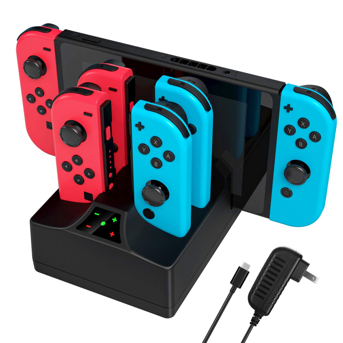 Charging Station for Switch, 5 in 1 Switch Controller Charger Joy Con Charging Dock Stand Fast Charger Station for Switch with an AC Power Black