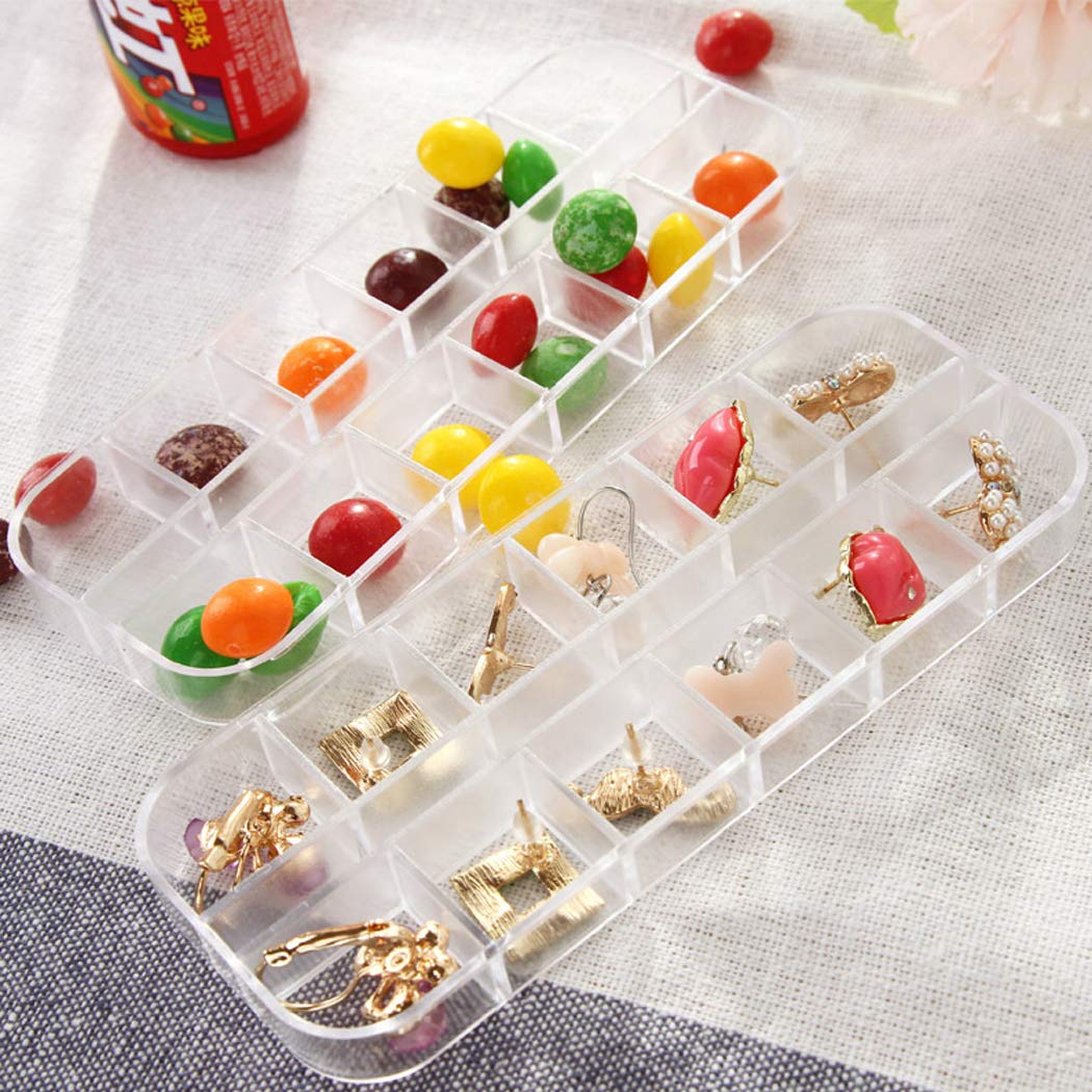 Lonkiktik 12 Grids Separated Cap Clear Empty Container Storage Case Box For Nail Rhinestones beads Organizer