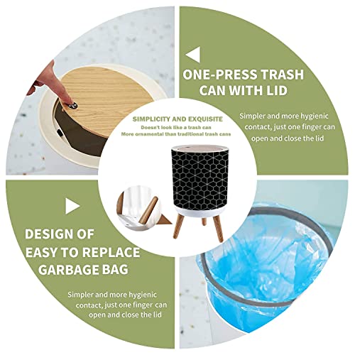 LOPYEIJFG Modern Seamless Geometry Flower Black White Abstract Geometric Print Trash Can with Lid Kitchen Bathroom Bedroom 1.8 Gallon Press Cover Wastebasket Office Wood Small Garbage Bin Waste Bin