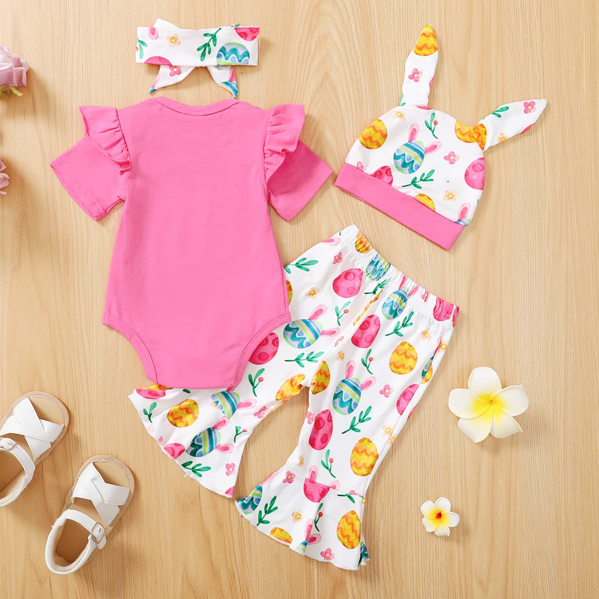 MoryGooder Baby Girl My 1st Easter Outfit Newborn Easter Bell Bottom Outfit (Pink,0-3 Months)
