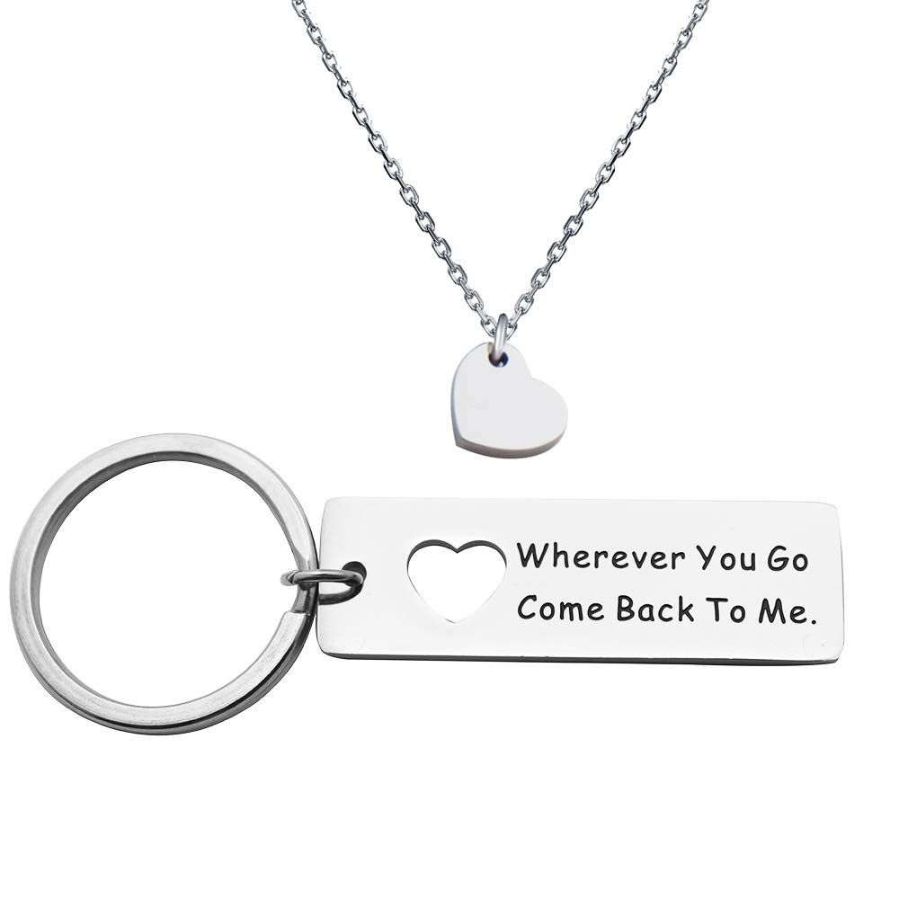 Boyfriend Gift Wherever You Go Come Back to Me Keychain Moving Away Gift Friend Gifts Silver