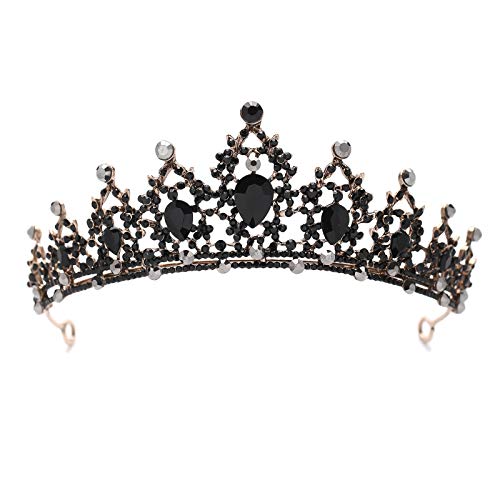 FORSEVEN Crystal Wedding Crown Rhinestone Headband Girls Princess Prom Birthday Party Tiara Bridal Wedding Accessories (Black)