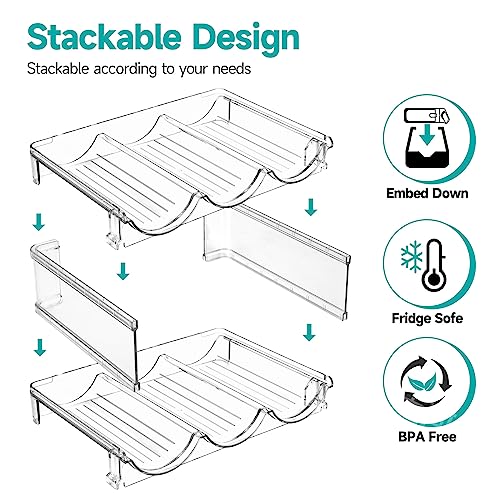 Sbosbo Water Bottle Organizer, Stackable Bottle Storage Rack, 4 Pack Water Bottle Holder for Kitchen Fridge Cabinet Organization and Storage, Plastic Wine Rack/Drink Bottle Holder
