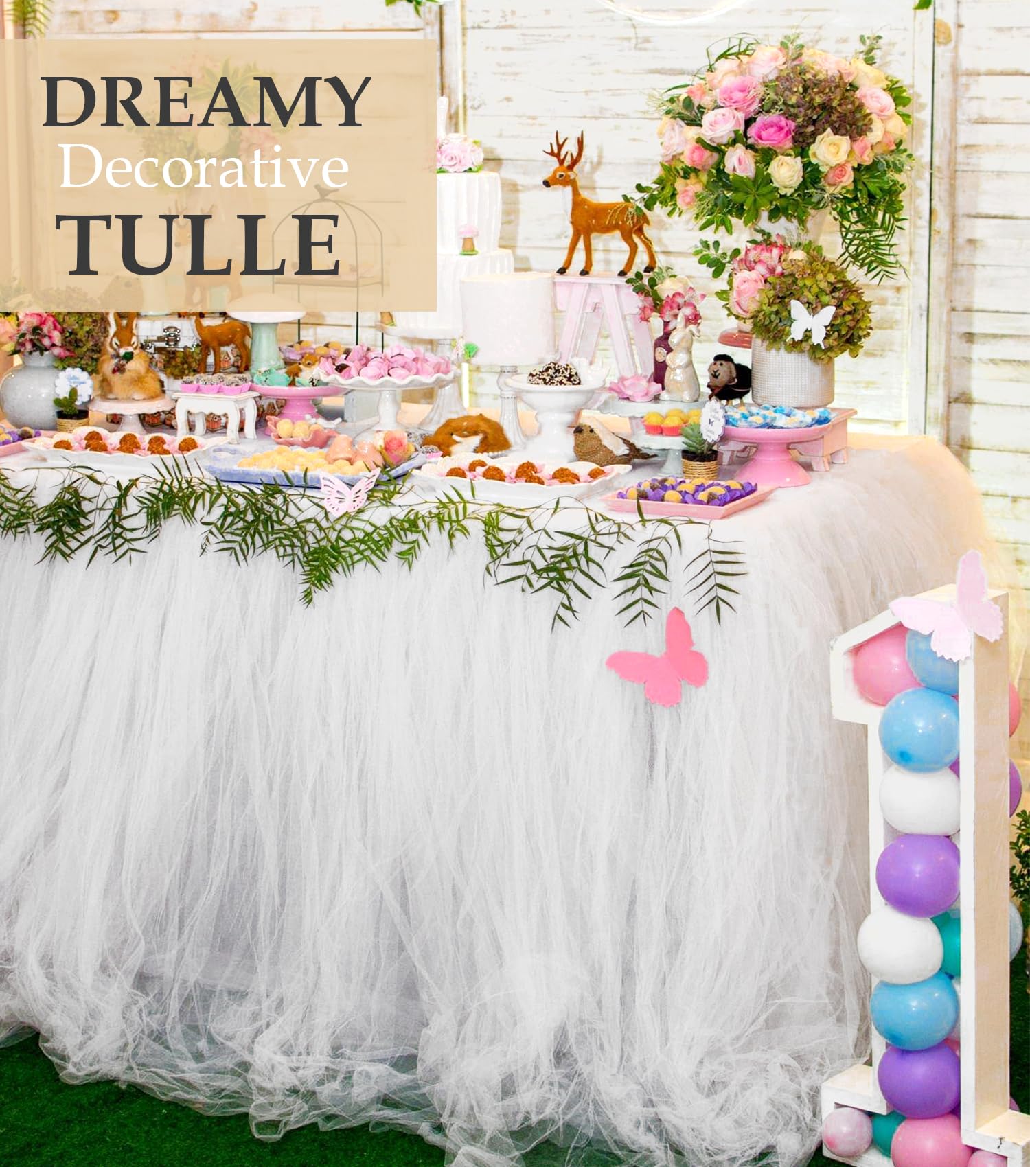 Luceinvita Tulle Fabric Roll, 54" x 10 Yards (30FT) Tulle for Wedding Christmas Decorations Pew Bow Tutu Party Backdrop Baby Shower Table Skirts Gift Wrapping Garden Netting (White)