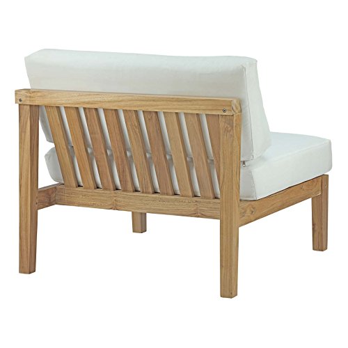 Modway Bayport Teak Wood Outdoor Patio Armless Chair in Natural White