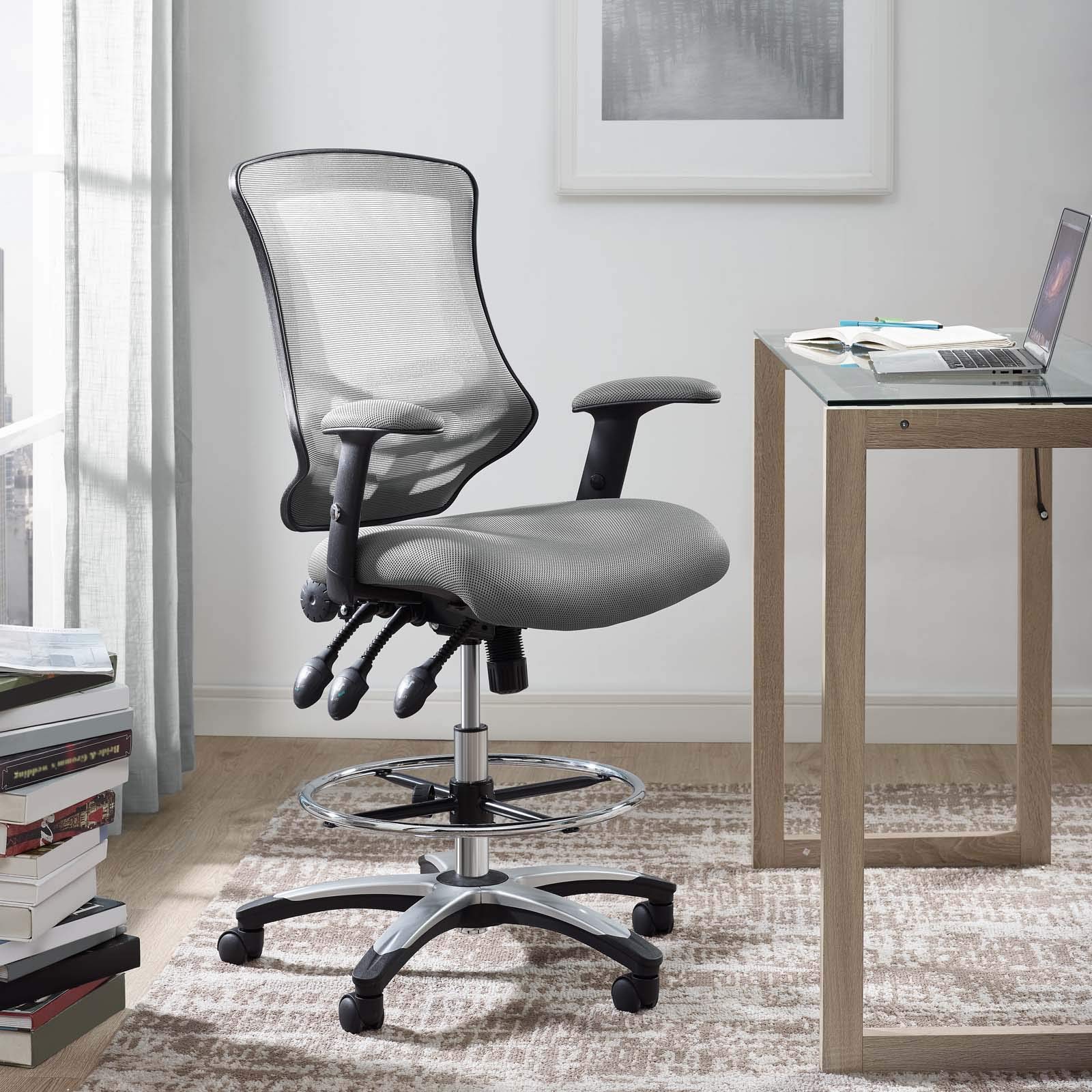 Modway Calibrate Mesh Drafting - Reception Desk Chair - Tall Office Chair in Gray