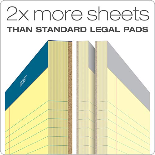 TOPS Docket Gold Writing Pads, 8-1/2" x 11-3/4", Perforated, Canary Paper, Narrow Rule, 2X The Sheets of Standard Pads, 100 Sheets, 6 Pack (63376)