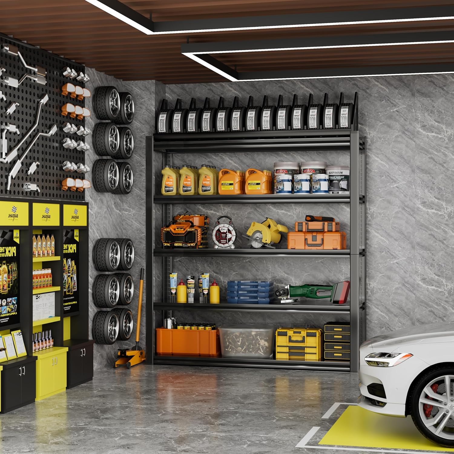 Howezone 72" H Garage Shelving 2000LBS Heavy Duty Storage Shelves Adjustable 5 Tier Metal Shelves for Storage Garage Industrial Shelving Utility Racks,16" D x35.5 Wx72 H,Black