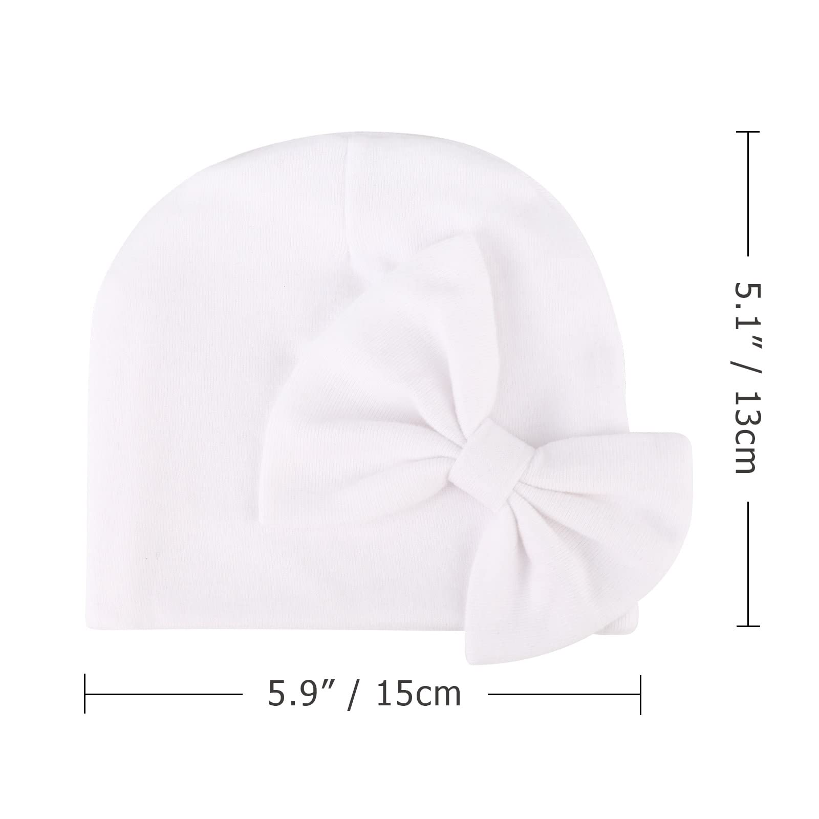 DRESHOW BQUBO Newborn Baby Hats Hospital Hat Baby Cotton Beanie Infant Bow Hats for 0-6 Months
