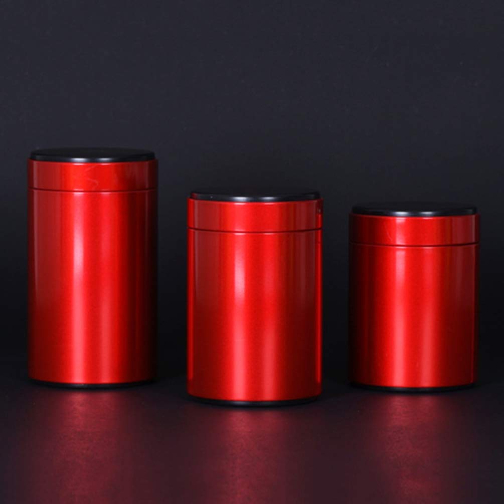 EXCEART 3PCS Stainless steel canister sets cereal container great for sugar coffee tea flour storage (Red)