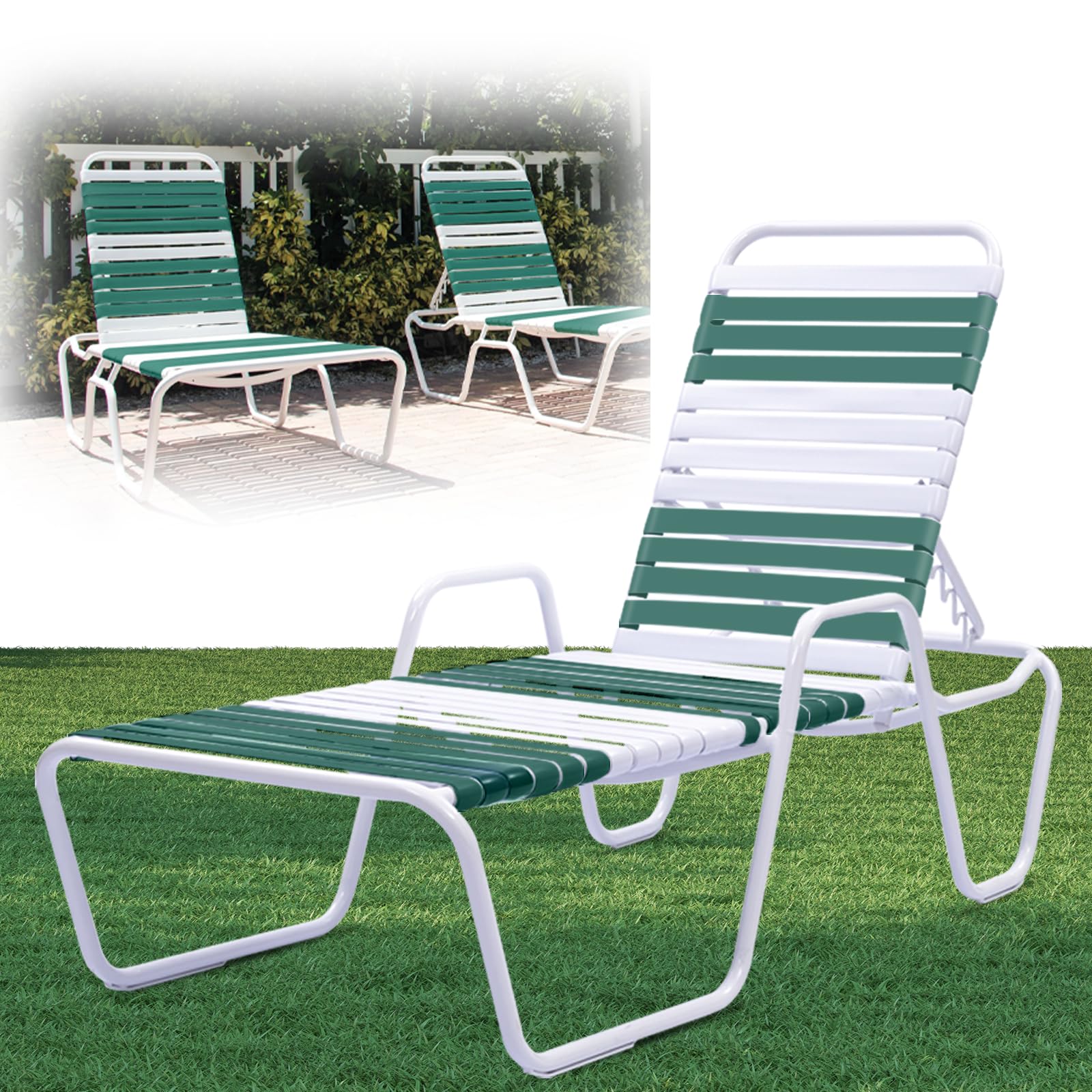 LukLoy 2" Wide Vinyl Straps for Patio Chairs Repair 20ft Long Patio Garden Furniture Replacement Straps with 20 Rivets, Dark Green