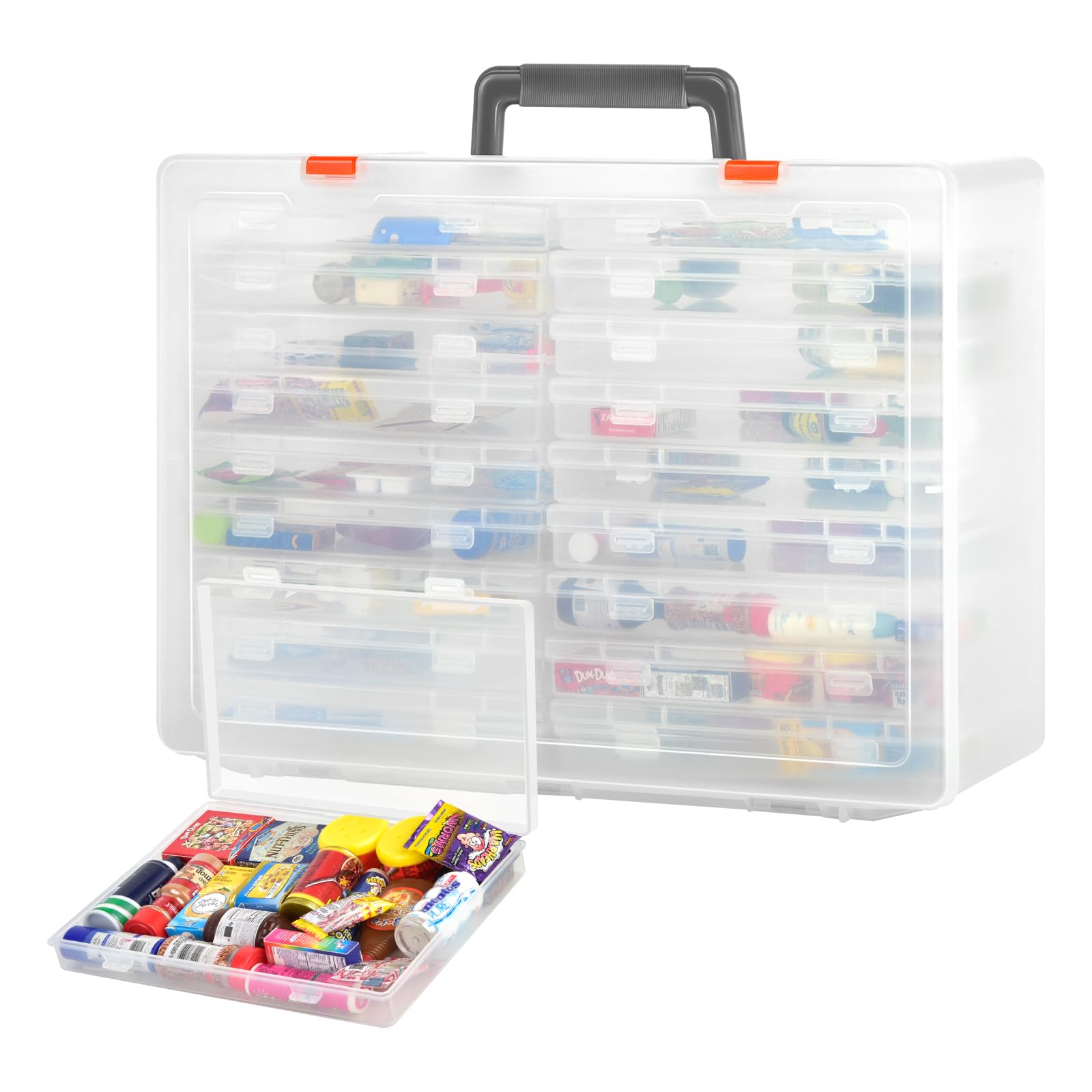 Toy Storage Case Compatible with Mini Brands Collector Toys, Plastic Display Container with 18 Small Boxes for 5 Surprise Series 1 2 3 4, for Miniverse, Shopkins, Real Littles, Miniatures (Box Only)