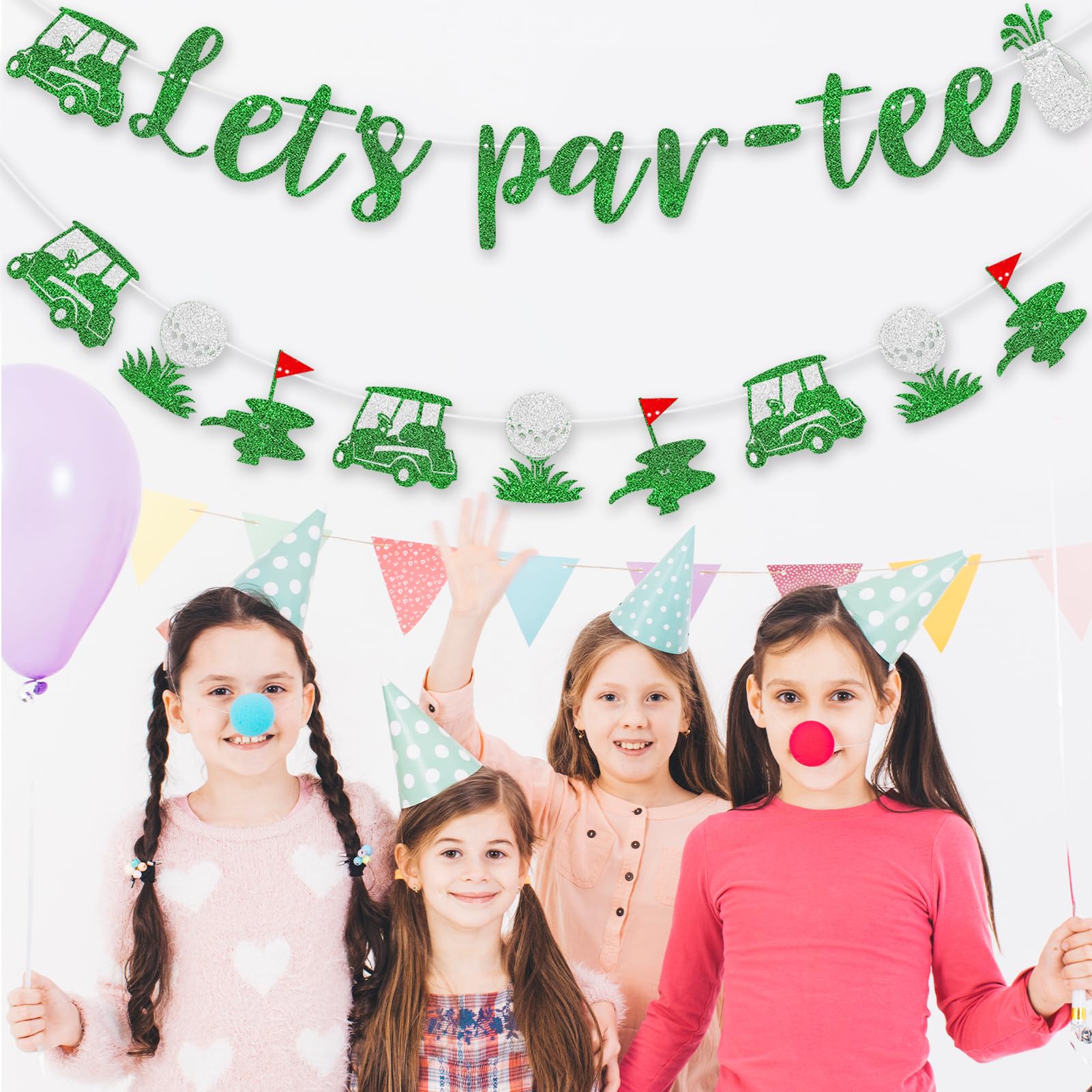 Generic Let's Par Tee Banner, Tee Banner Golf Themed Birthday Party Decoration, Golf Themed Retirement Party Decorations,Green Glitter