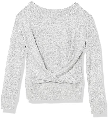 Daily Ritual Women's Cozy Knit Pleat Front Draped Sweatshirt, Grey Heather, XX-Large