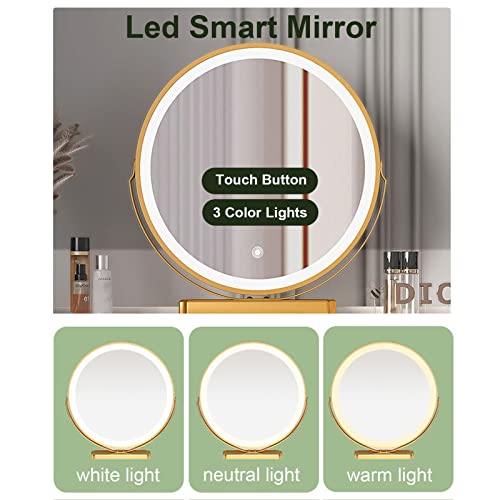 Makeup Vanity Desk with Lighted Mirror and Glass Top, Stylish Large Vanity Table Set with Drawers, Side Cabinet & Chair, 3 Lighting Colors, Perfect for Your Glamorous Beauty Routine