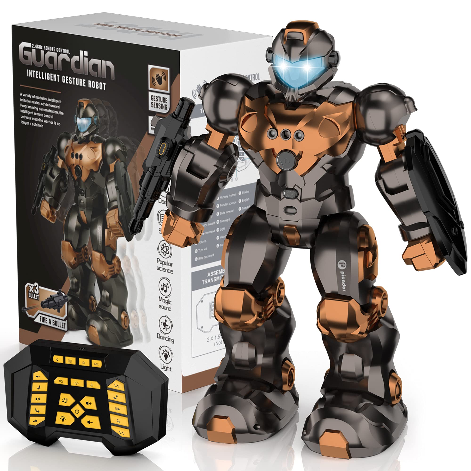 PP PICADOR Programmable Smart RC Robot Toy for Kids 5-10, Gesture Sensing, 2.4Ghz Remote, Chargeable Robotics Kit - Birthday Gift (Matte Metallic)