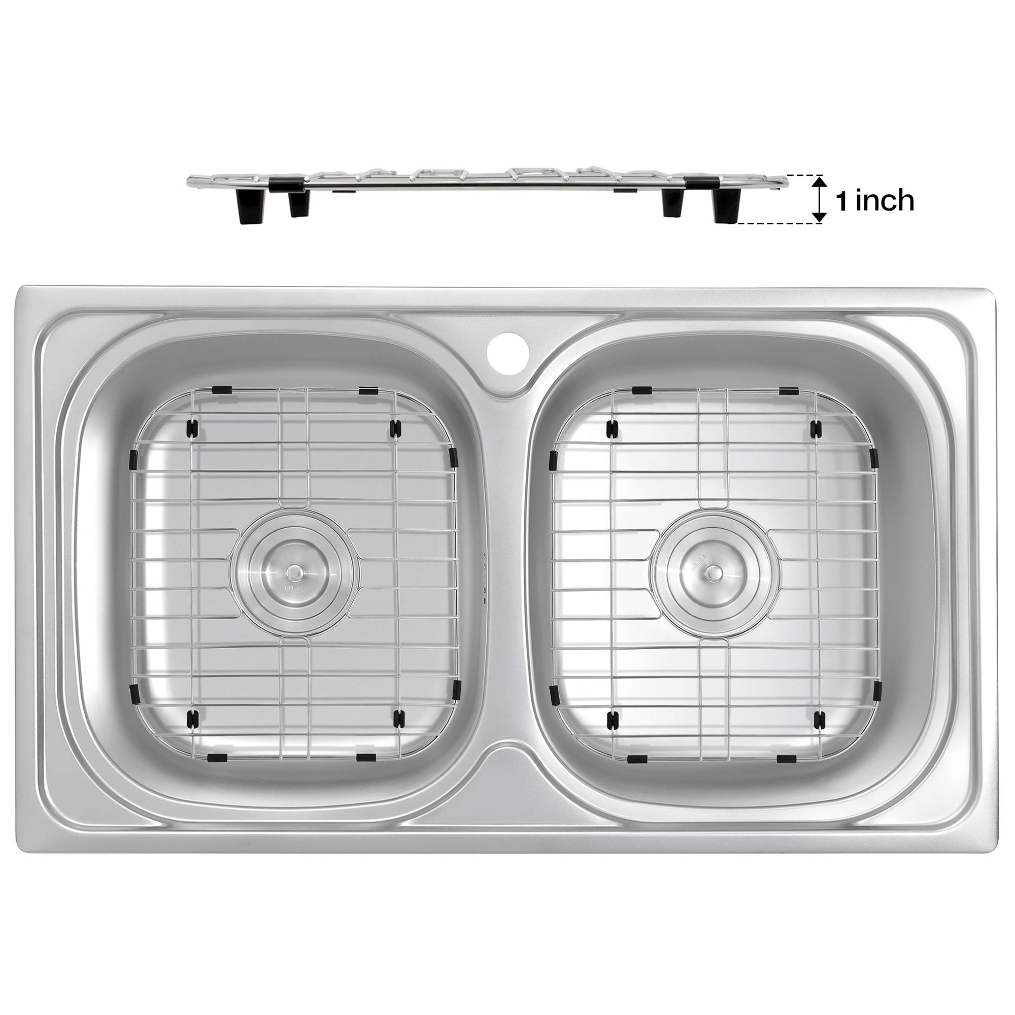 MONSINTA Kitchen Sink Grid and Sink Protectors, Stainless Steel Sink Grids for Bottom of Kitchen Sink, 12 5/8'' x 14 5/16'' with Center Drain for Double Sink Bowl