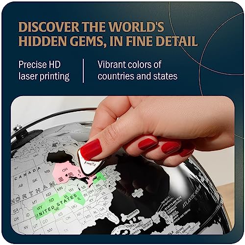 Scratch Off World Globe with Stand for Home and Office Decor | 10” Sphere Earth Globes with Scratchable Foil | A Unique Travel Gift for Travelers | World Map Desktop Globe | Travel Map Scratch Map (Globe - Black & Silver)