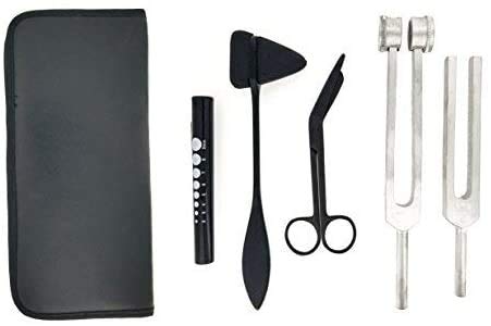 SURGICAL ONLINE Tactical Black - Set of Multi Purpose Diagnostic kit for Neurological, EMT and Eye EXAM, Reflex Percussion Taylor Hammer + Penlight + Tuning Fork C 128 C 512 + Bandage Scissors 5.5"