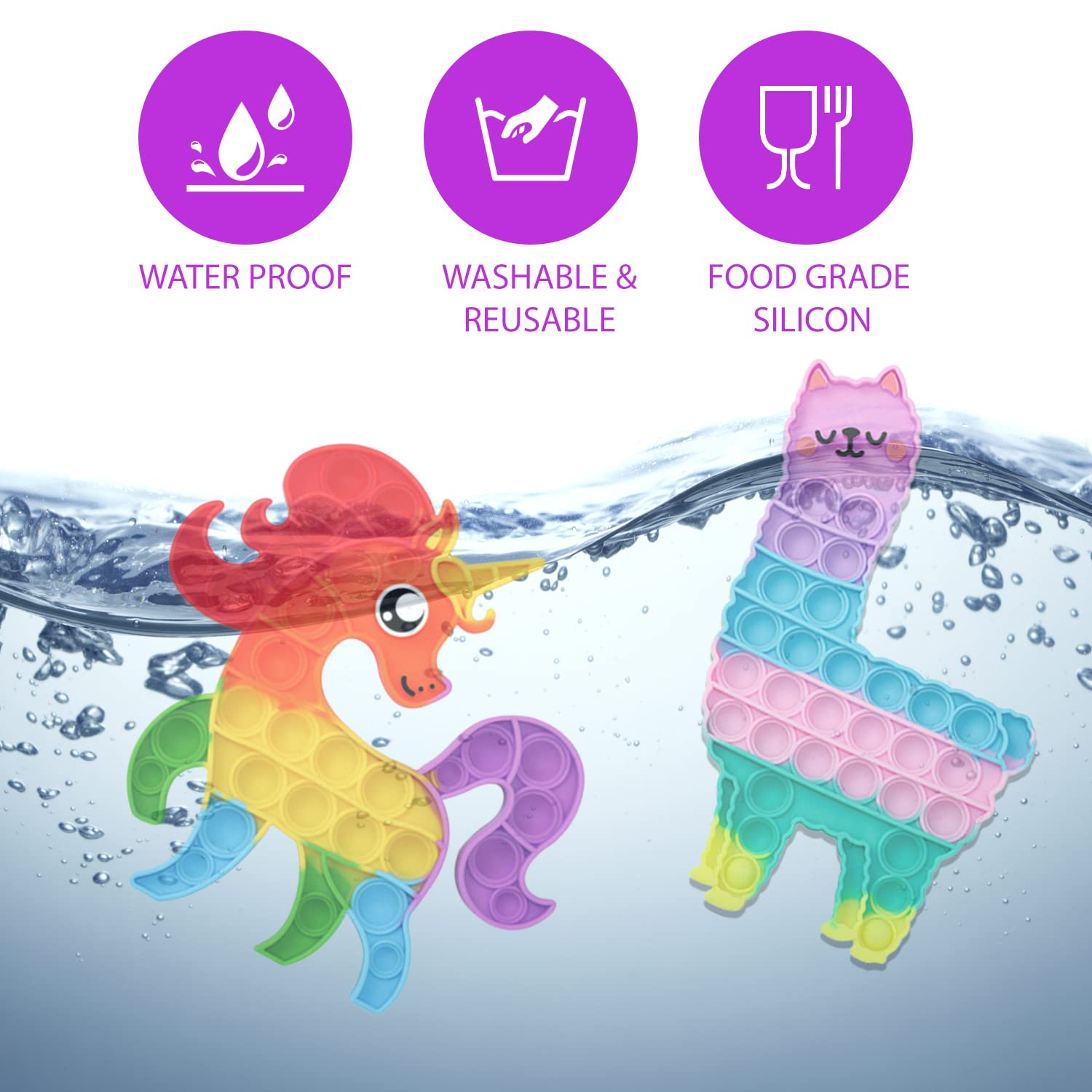 SOOTHE MIND Silicone Push Pop It Bubble Stress Relief Toy Purpose for Unisex Kids and Adults, Smiling Unicorn and Alpaca