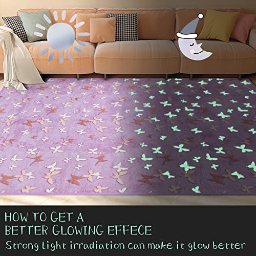 QH Seamless Butterfly Pattern Glow in The Dark Area Rug Area Rug for Living Room Bedroom Playing Room 72 x 60 Inch