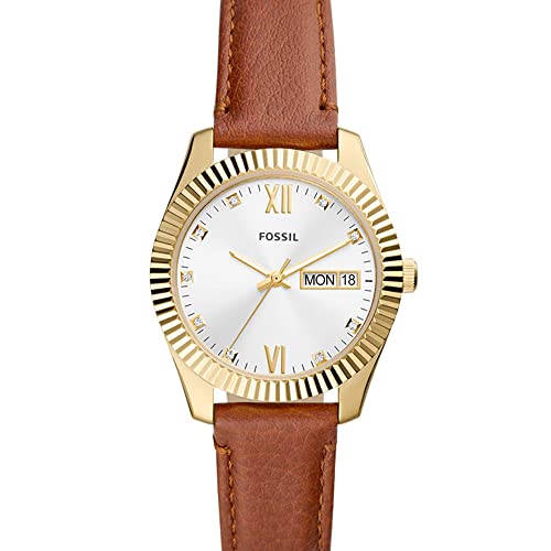 Fossil Women's Scarlette Mini Quartz Stainless Steel and Eco Leather Three-Hand Watch, Color: Gold, Brown (Model: ES5184)