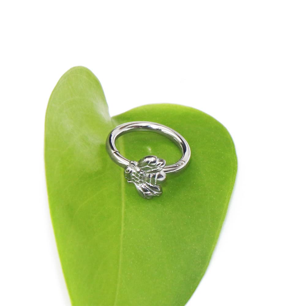 Cute 16G Bee Surgical Steel Hinged Clicker Helix Cartilage Daith Tragus Sleeper Small Hoop Earrings Nose Rings Hypoallergenic Sensitive Ears Dainty Cute Minimalist Tiny Mini Animal Huggie Hoops