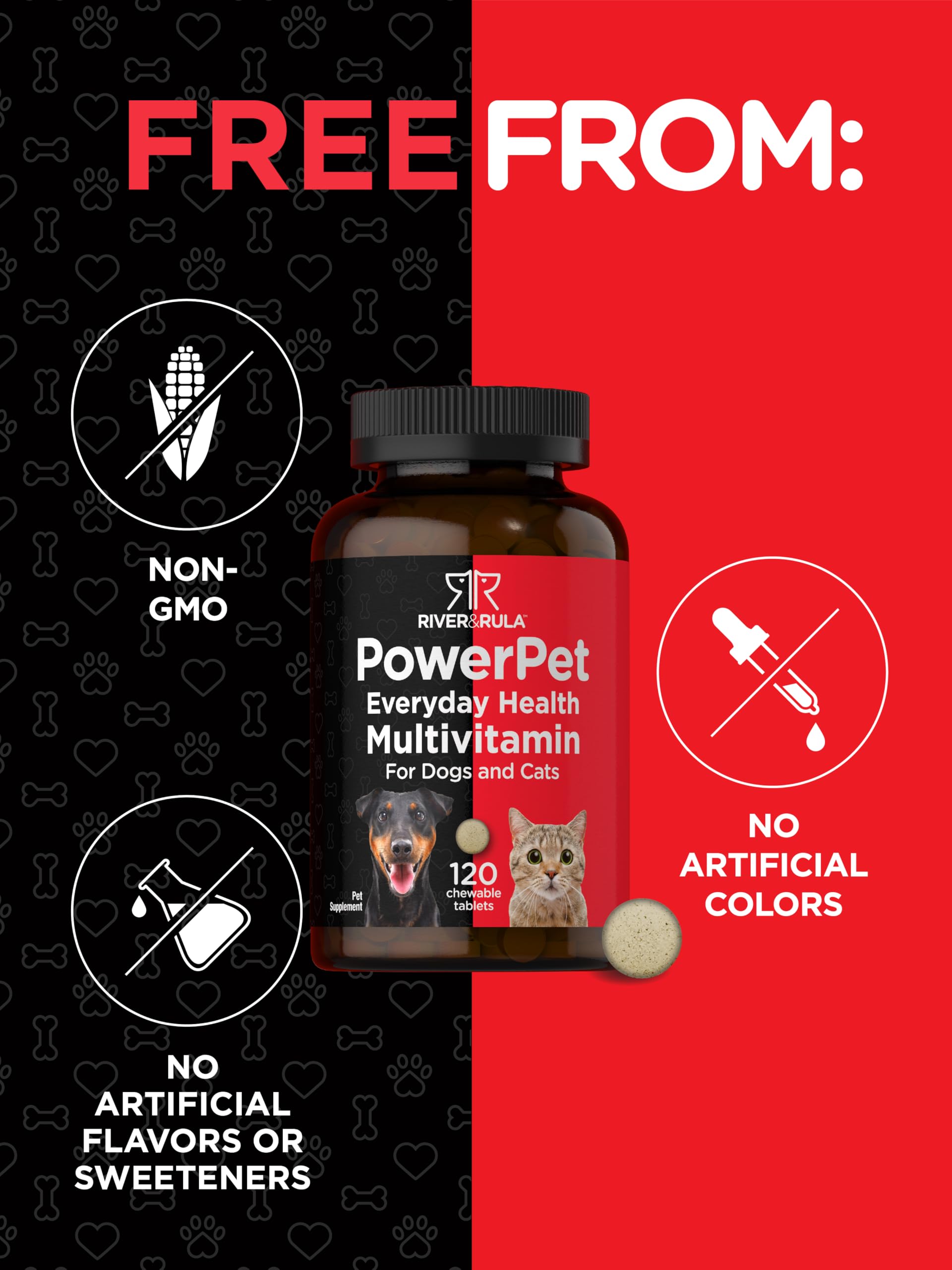 Horbäach Pet Multivitamins for Dogs & Cats | 120 Chewable Tablets | Health Support Supplement | Non-GMO, Gluten Free | by River & RULA