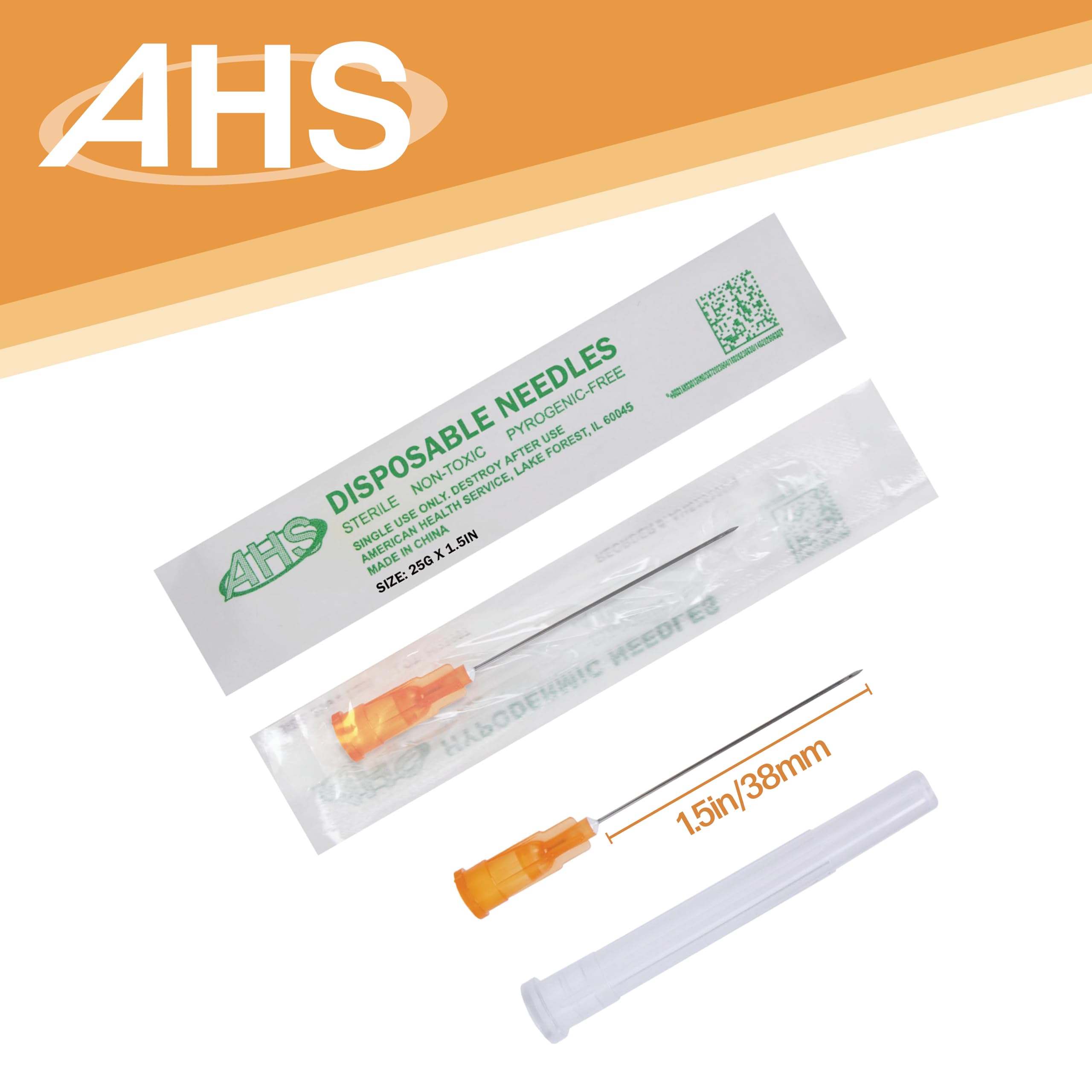 Generic 100 Pack Sterile Disposable Injection Needle with Cap for Scientific and Industrial Dispensing Needle Accessories (25G X 1.5in)