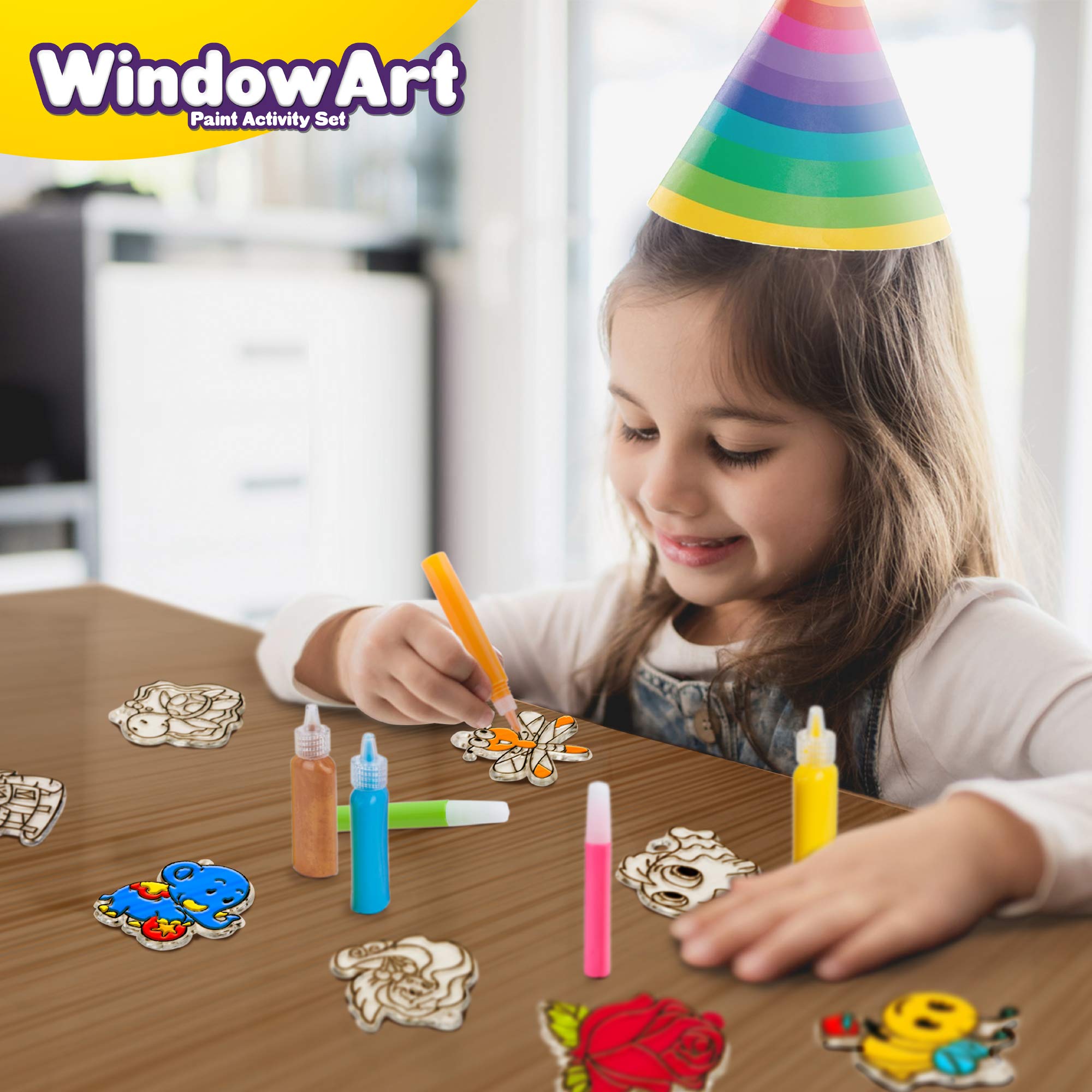 Creative Kids Window Paint Art Kit β Make Your Own Suncatchers Set β 24 Sun Catchers, 24 Suction Cups & 11 Paints β Suncatchers for Kids to Paint - DIY Window & Mirror Arts & Crafts Kit Children