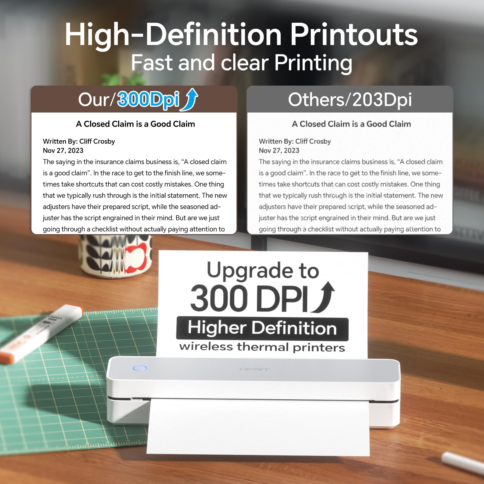 HPRT MT610pro Portable Printer Wireless for Travel, Bluetooth Thermal Printer 8.5x11 US Letter&A4 Thermal Paper, Compatible with Android and iOS Phone & Laptop, Inkless Printer Mobile Office(White)