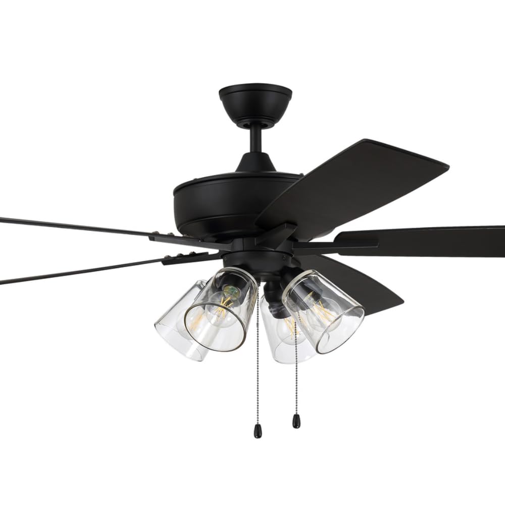 Craftmade S104FB5-60FBGW Super Pro 60" Ceiling Fan with LED Lights & Pull Chain, 5 Reversible Flat Black/Greywood MDF Blades, Flat Black