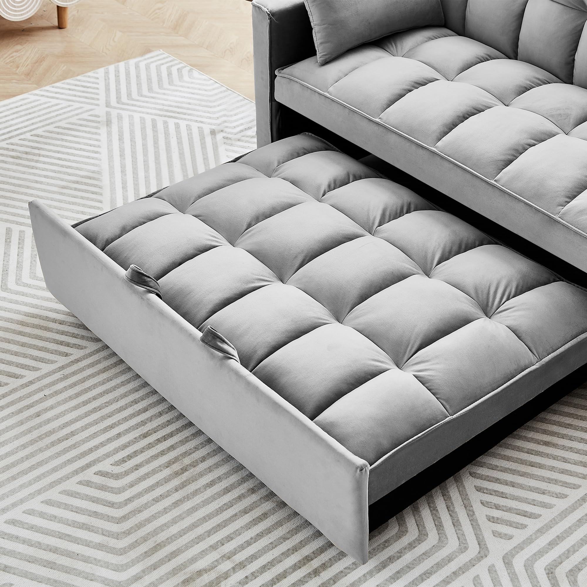 FULife Sleeper Sofa, Convertible Futon Loveseat Sofá Chair 3-in-1, Pullout Chaise Lounge Couch Bed 2-Seat with Adjustable Back for Living Room Apartment Small Space, Gray 55.2" w