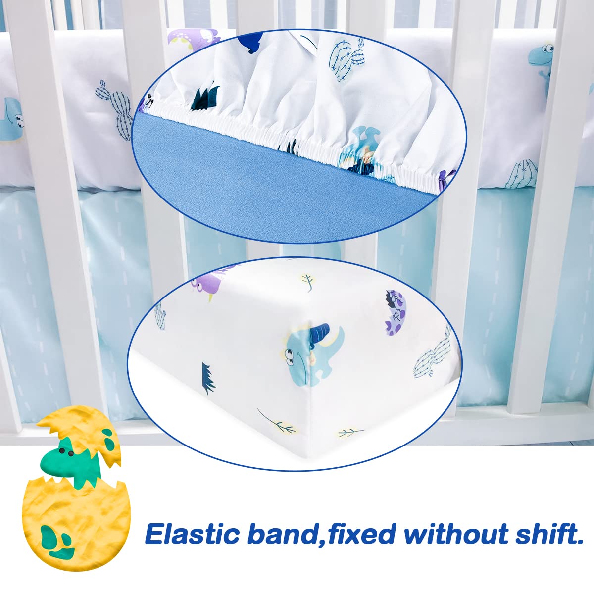 Luxanna Crib Bedding Set Dinosaur 3 Pieces Baby Boys Nursery Bedding Sets with Baby Comforter,Crib Fitted Sheet, Crib Skirt for Boys