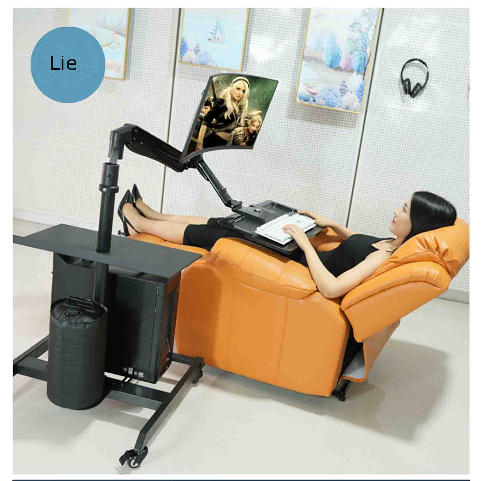 DADHI Single Gas Spring Arm Desk Stand/Holder Table,for 49" Computer Monitor,with Cup Holder Keyboard Tray,Height Adjustable Table