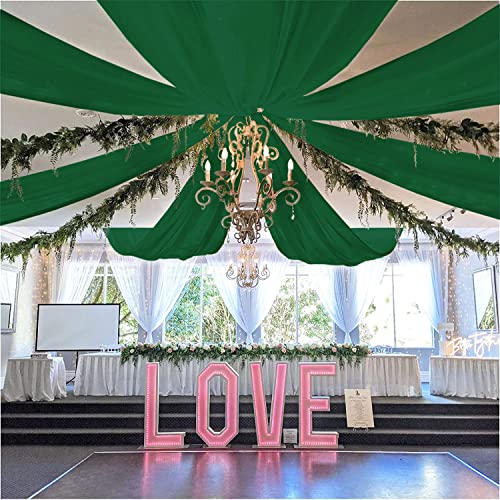 FOTSHARER Emerald Green Ceiling Drapes Chiffon Sheer Fabric 5FTx10FT 6 Panels Sheer Arch Draping Fabric Chiffon Backdrop Drapes Emerald Voile Curtains Wedding Ceremony Arbor Ceiling Covering Fabric