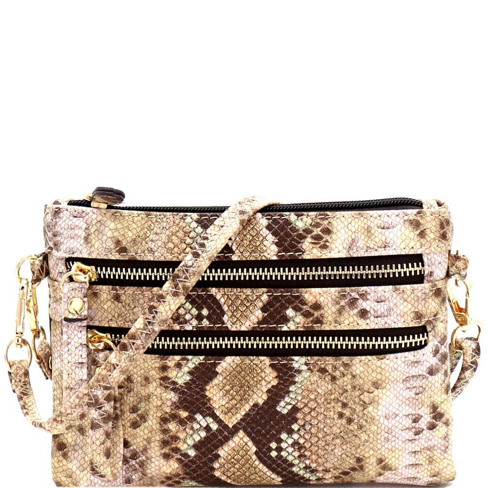 Trendeology Multi Pocket Soft Faux Leather Wristlet Small Wristlet Crossbody Bag for Travel (1Snake Taupe)