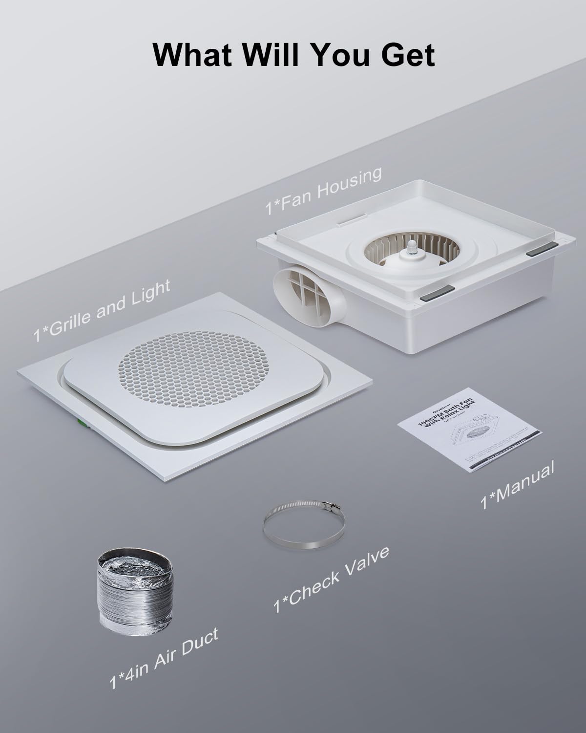 GROWNEER Bathroom Exhaust Fan with Light, 150 CFM 1.0 Sone Bathroom Fan with Light Combo, 40W Bathroom Fan with LED Night Light, White