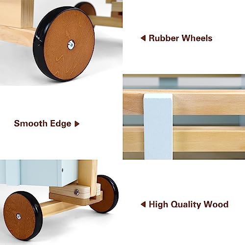 PairPear Wooden Push Wagon Toy,Kids Cargo Walker Cart Wagon Baby Walker for Toddlers,Push and Pull Toys Gift for Babies Boys and Girls.