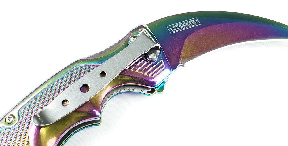 Full Metal CSGO Karambit Claw Folding Pocket Knife, Tactical Knife. For Gift, Collection, EDC (RAINBOW)