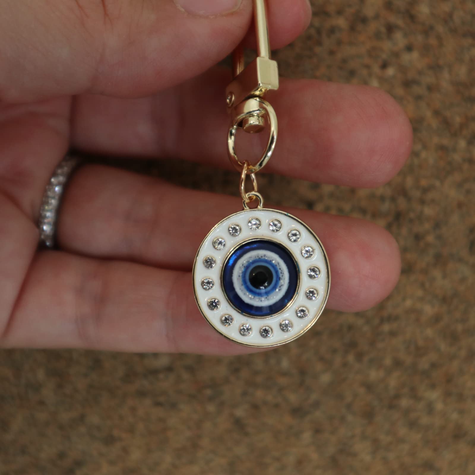 Cute Jewelry Evil Eye Keychain Good Luck Key Chain for Women Charms for Car Keys Holder (White)
