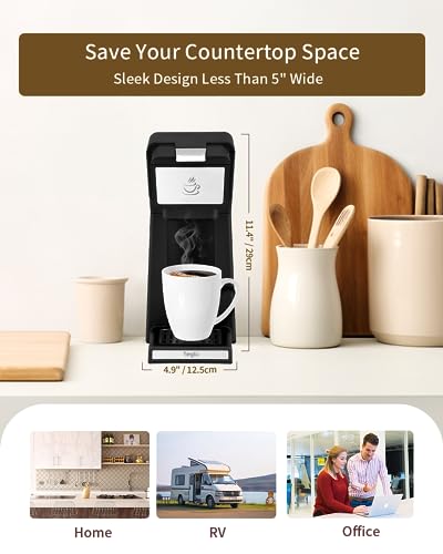 Teglu Upgraded Single Serve Coffee Maker 2 in 1 for K Cup Pods & Ground Coffee, Mini K Cup Coffee Machine 6-14 oz, One Cup Coffee Brewer with One-Bouton Fast Brewing, Reusable Filter, Slim Version