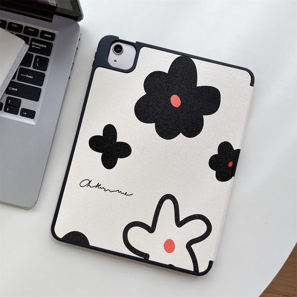 Compatible with iPad Air 4/5 Case with Pencil Holder Cute Flower Design for iPad Pro 11 inch Protective Cover Leather Silicone Shockproof Cases for Apple iPad Air 4/5 10.9 inch - White