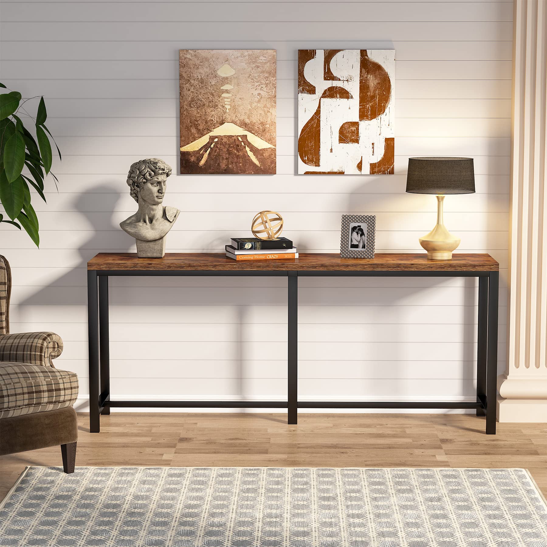 Tribesigns 70.9 inch Extra Long Console Table Behind Couch, Easy Assembly Sofa Table for Living Room Small Space, Modern Gold Narrow Entryway Hallway Table (Gold and White)