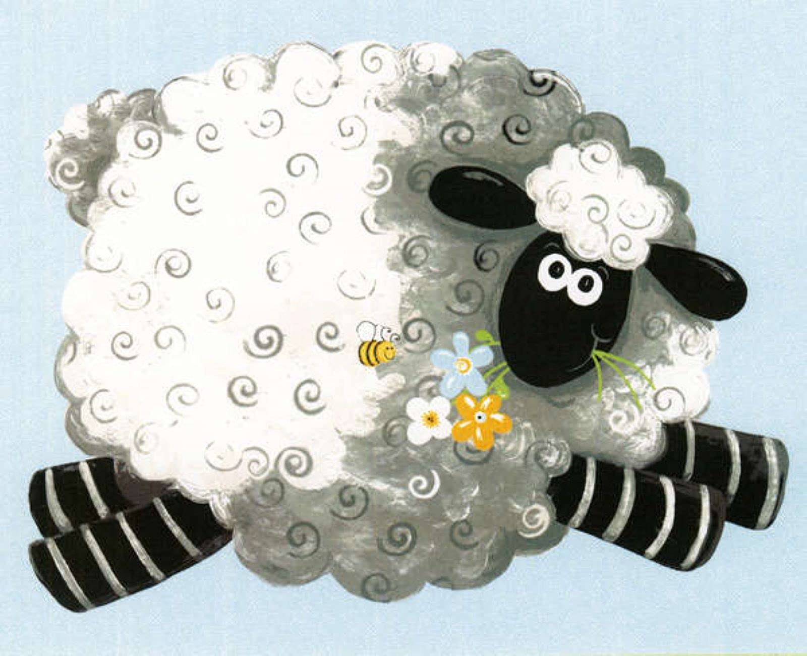 Susybee Lewe SB20200 710 Large Sheep Mat or Panel on Blue