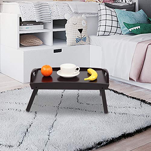 MengK Convenient and Stylish Foldable Curved Breakfast Tray in Brown - Enjoy Breakfast in Bed or Work from Anywhere with This Portable Tray