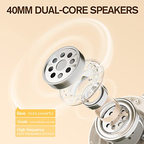 iKF-T1 Pro Wireless Wired Headphones Call Noise Cancelling Bluetooth Headset Bass Stereo Sound 100 Hours Using Time Built-in Microphone Pairing 2 Devices Compatible iOS/Android (Off-White)