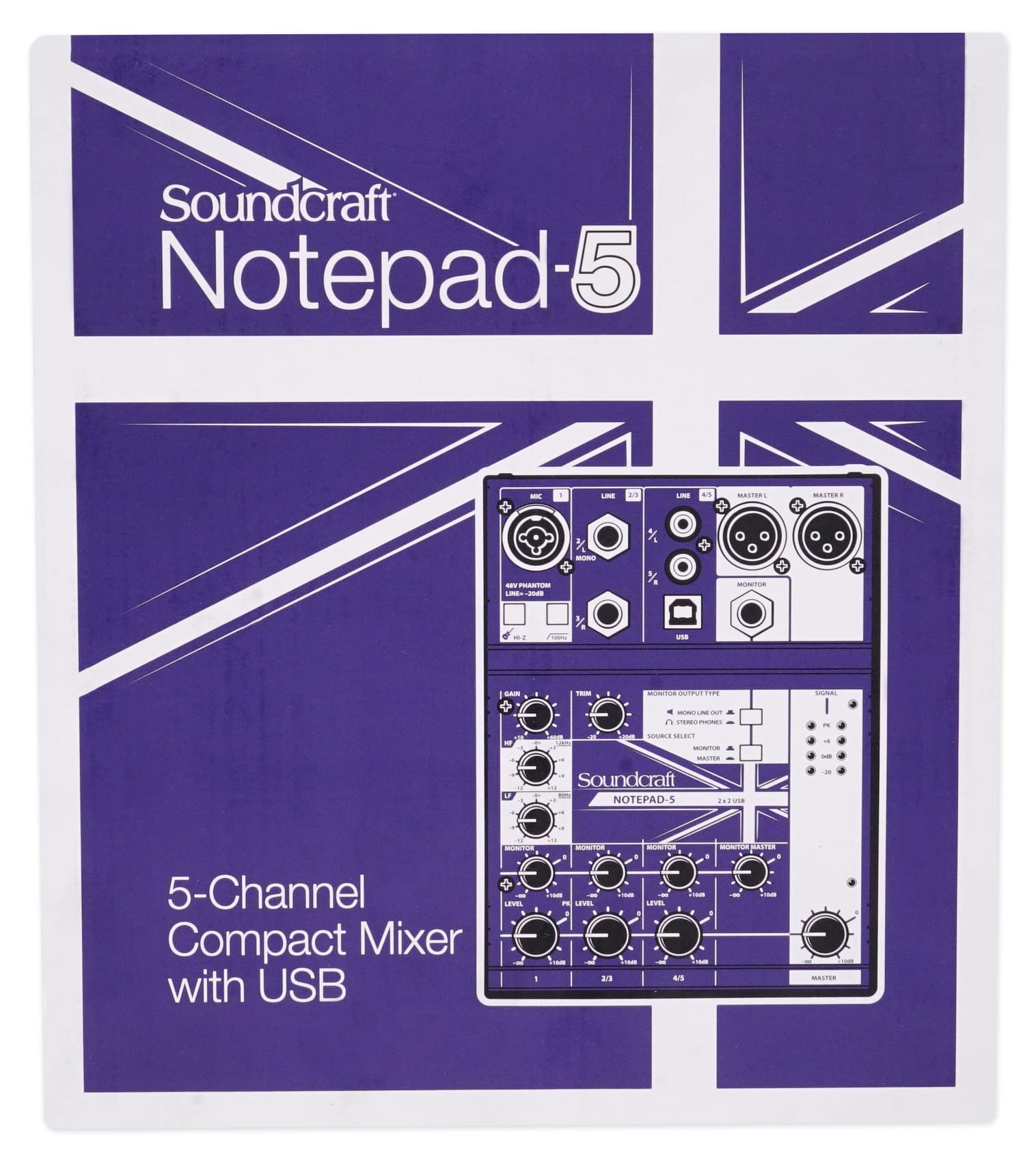 Soundcraft Notepad-5 Channel Podcast Mixer Podcasting Interface Bundle with Rockville PRO-M50 Studio Headphones, RMC-XLR Handheld Wired Mic and RTMS21 Desktop Tripod Mic Stand with Pop Filter